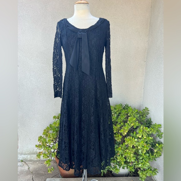 karin stevens | Dresses | Vintage 8s Romantic Black Lace Midi Dress Sz ...